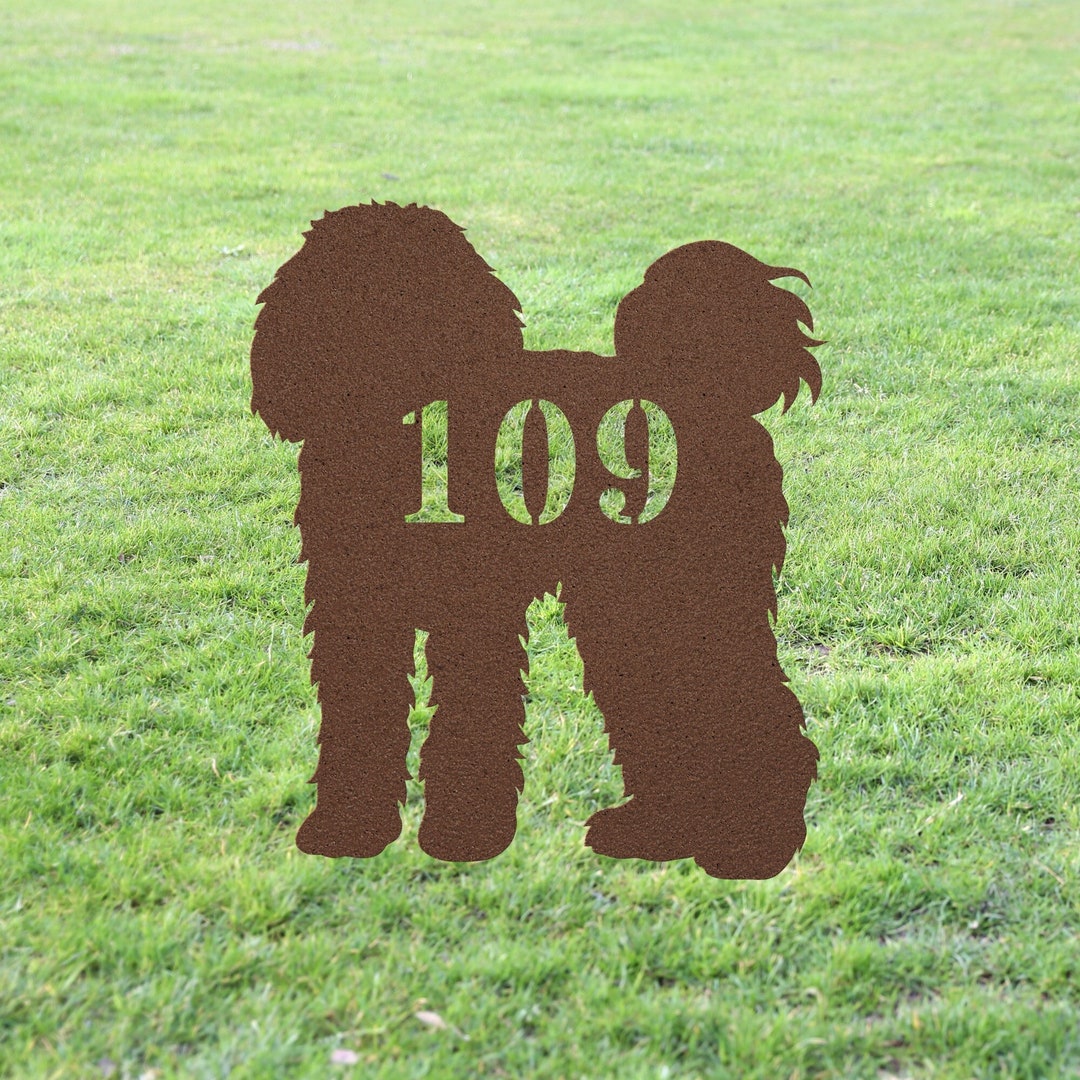 Goldendoodle House Number Sign Yard Address Plaque Garden Lawn Stake ...