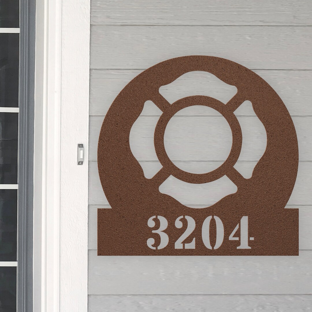 Personalized Firefighter Address House Number Sign Metal Wall Art ...