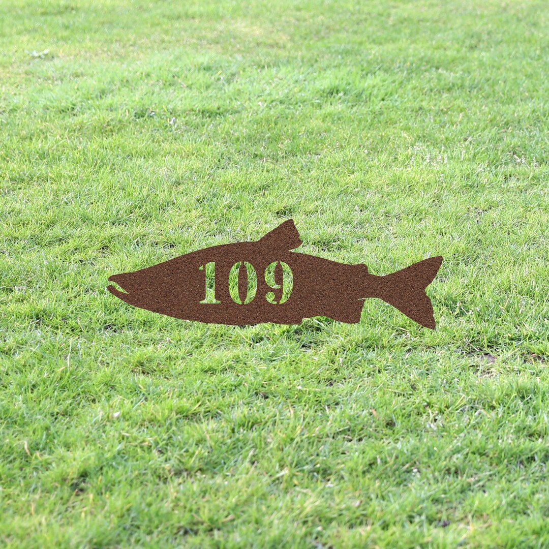 Sockeye Salmon House Number Sign Yard Address Plaque Garden Lawn Stake ...