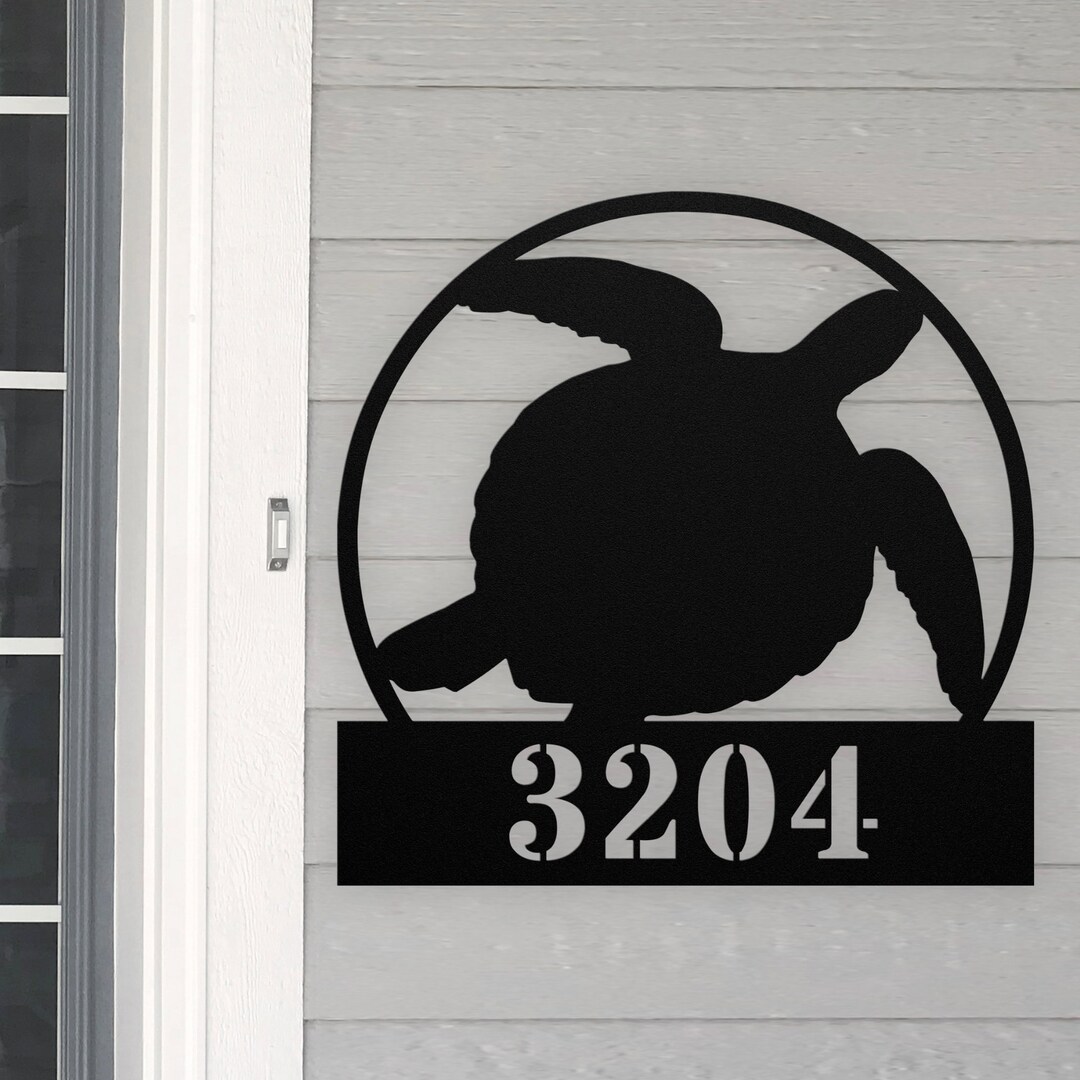 Personalized Sea Turtle Address House Number Sign Metal Wall Art ...