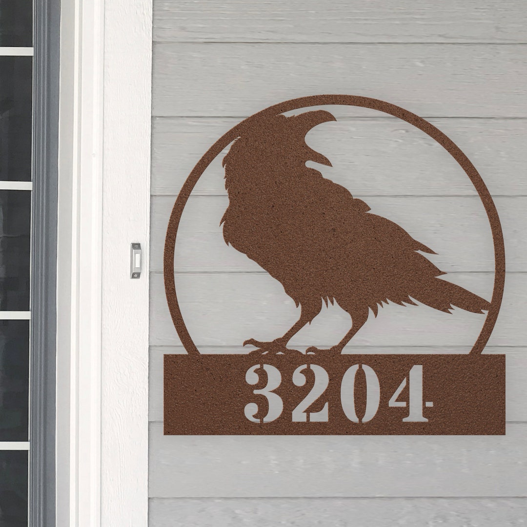 Personalized Raven Crow Address House Number Sign Metal Wall Art ...