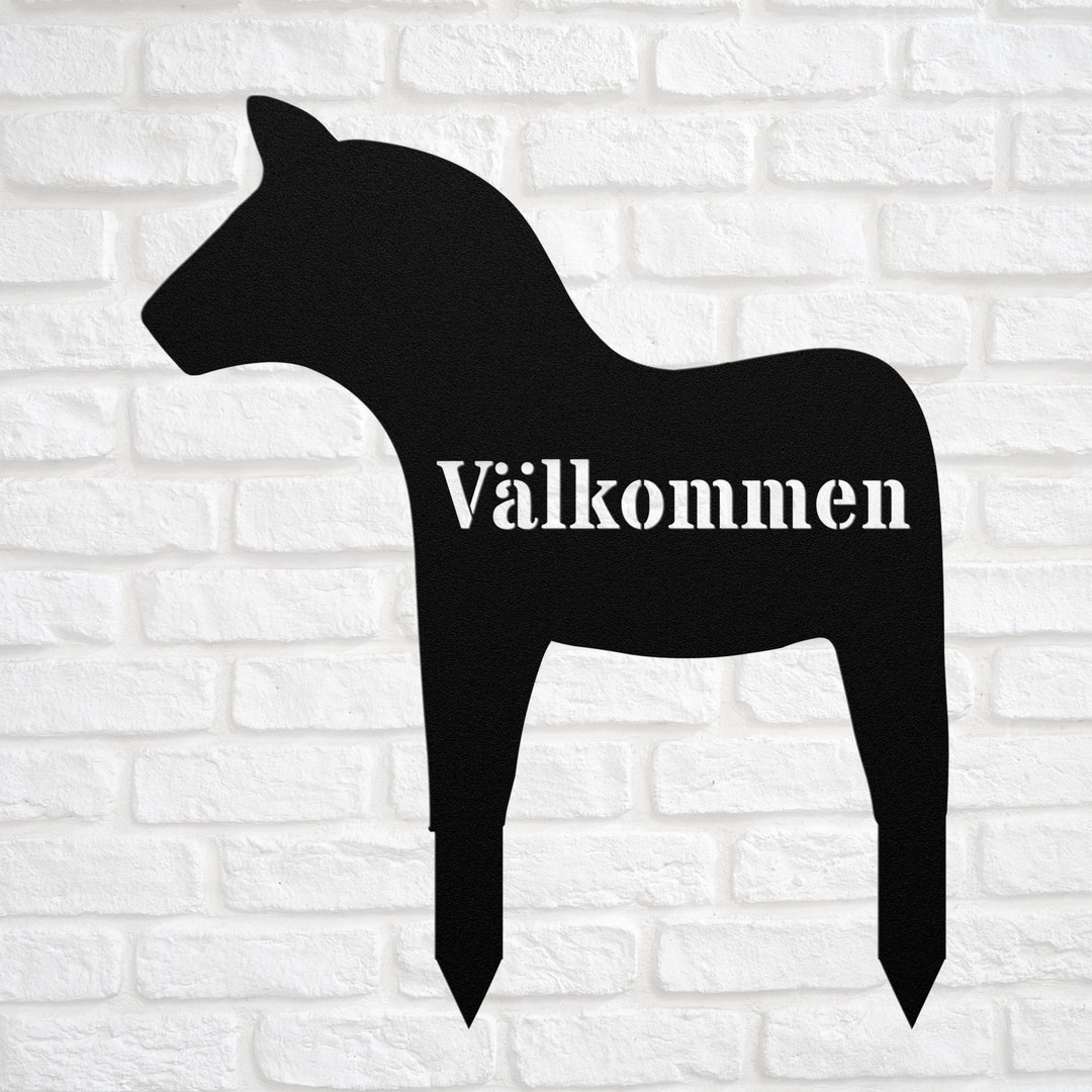 Dala Horse Valkommen Yard Stake Sign, Swedish Welcome Sign, Dala Horse ...