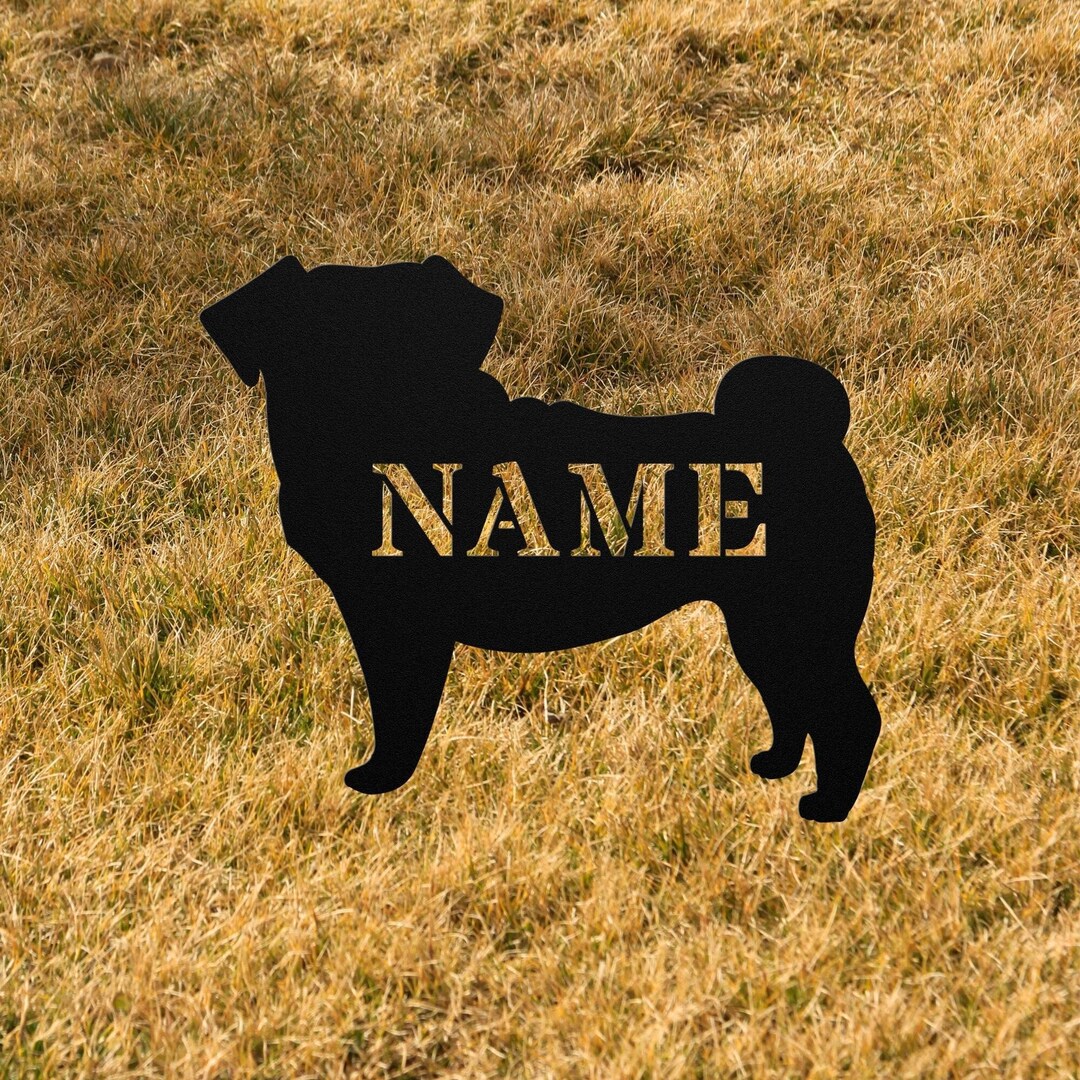 Personalized Pug Garden Statue Stake, Custom Pug Outdoor Yard Art Decor ...