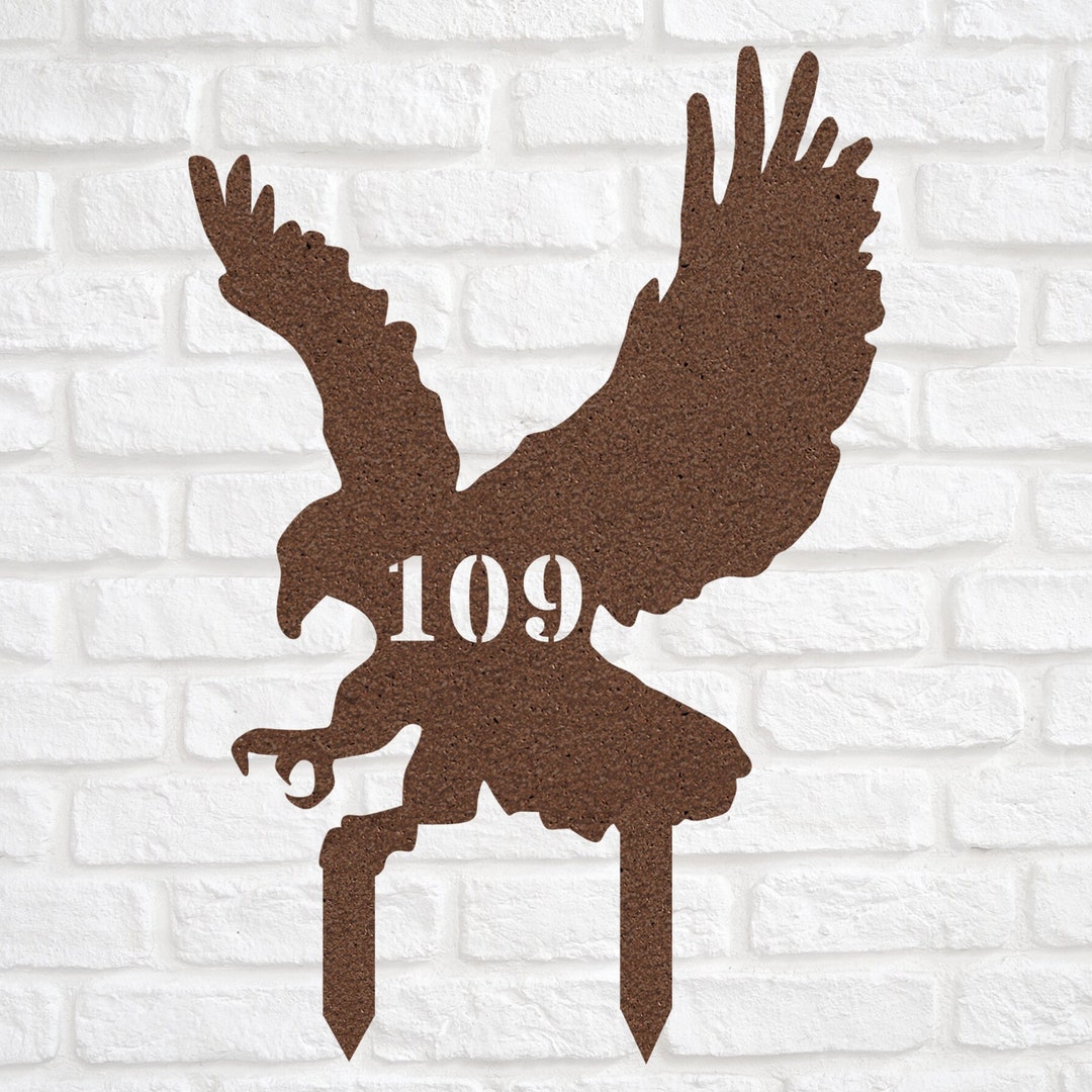 Hawk House Number Sign Yard Address Plaque Garden Lawn Stake Metal Last ...
