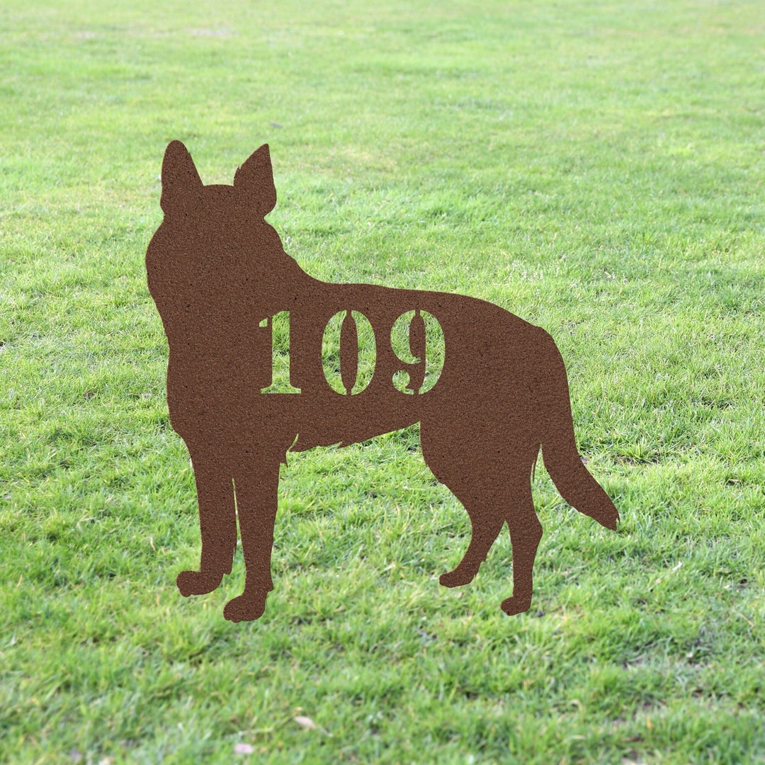 German Shepherd House Number Sign Yard Address Plaque Garden Lawn Stake ...