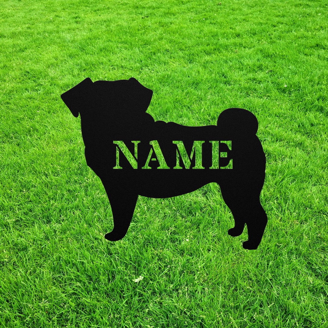 Personalized Pug Garden Statue Stake, Custom Pug Outdoor Yard Art Decor ...