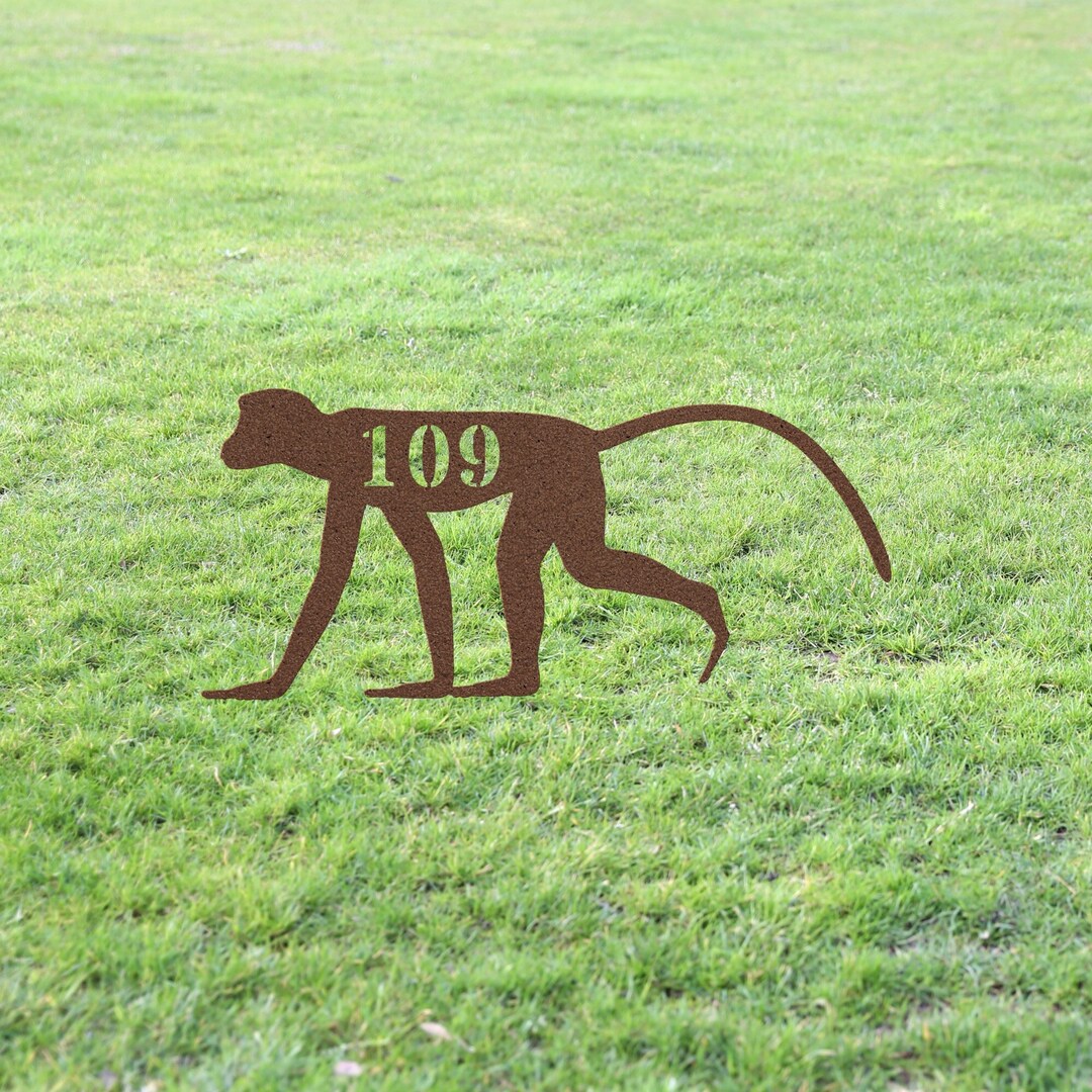 Monkey House Number Sign Yard Address Plaque Garden Lawn Stake Metal ...