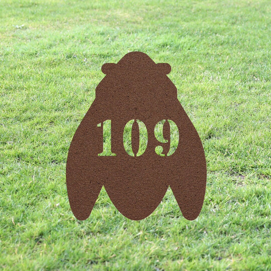 Cicada House Number Sign Yard Address Plaque Garden Lawn Stake Metal ...