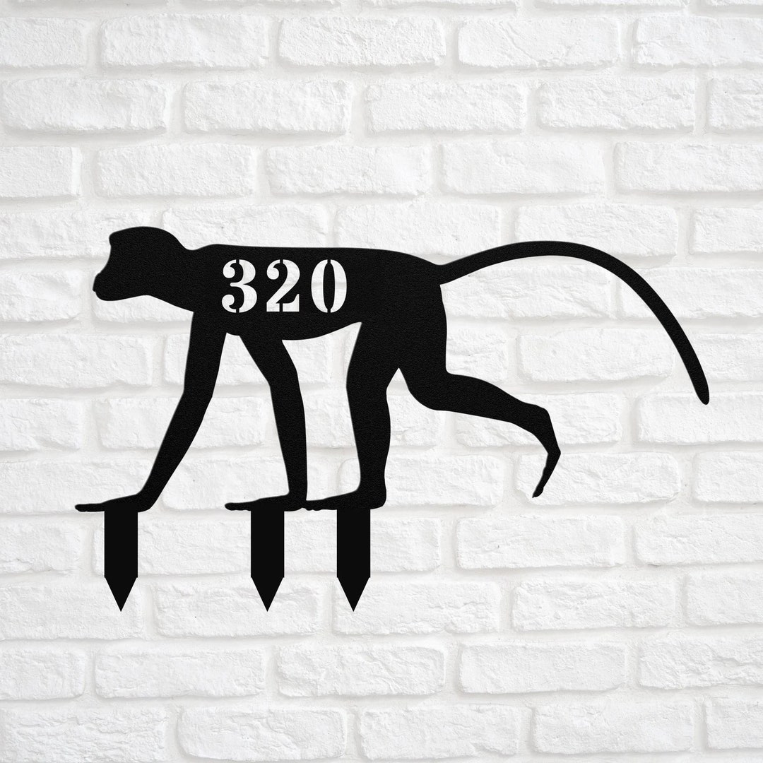 Monkey House Number Sign Yard Address Plaque Garden Lawn Stake Metal ...