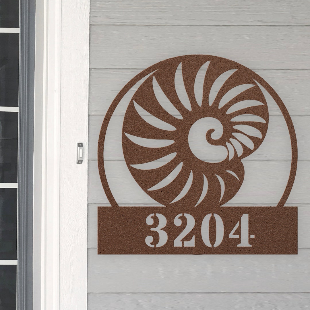 Personalized Nautilus Shell Address House Number Sign Metal Wall Art ...