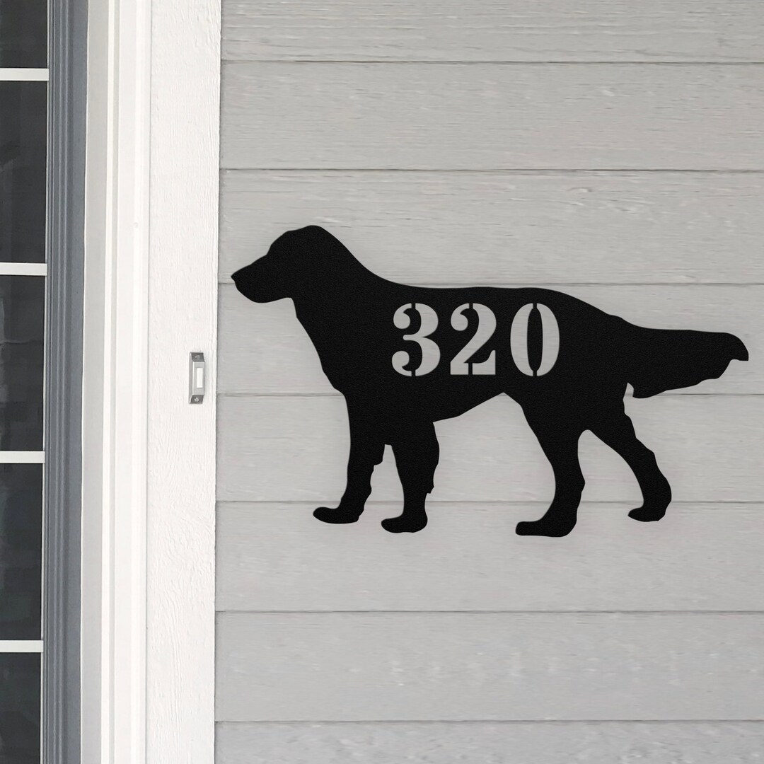 Personalized Golden Retriever Address House Number Sign Metal Wall Art ...