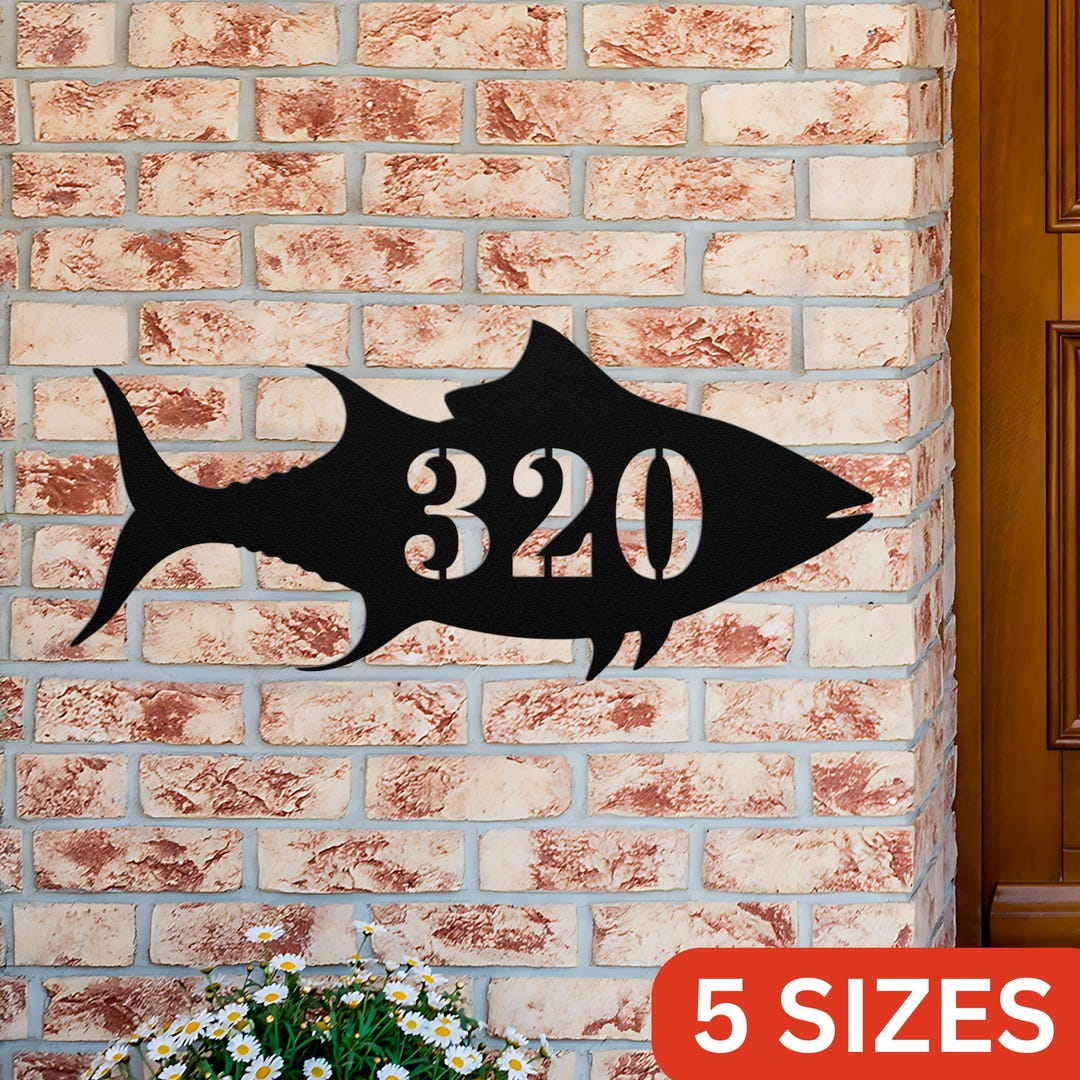 Personalized Tuna Fish Address House Number Sign Metal Wall Art, Custom ...