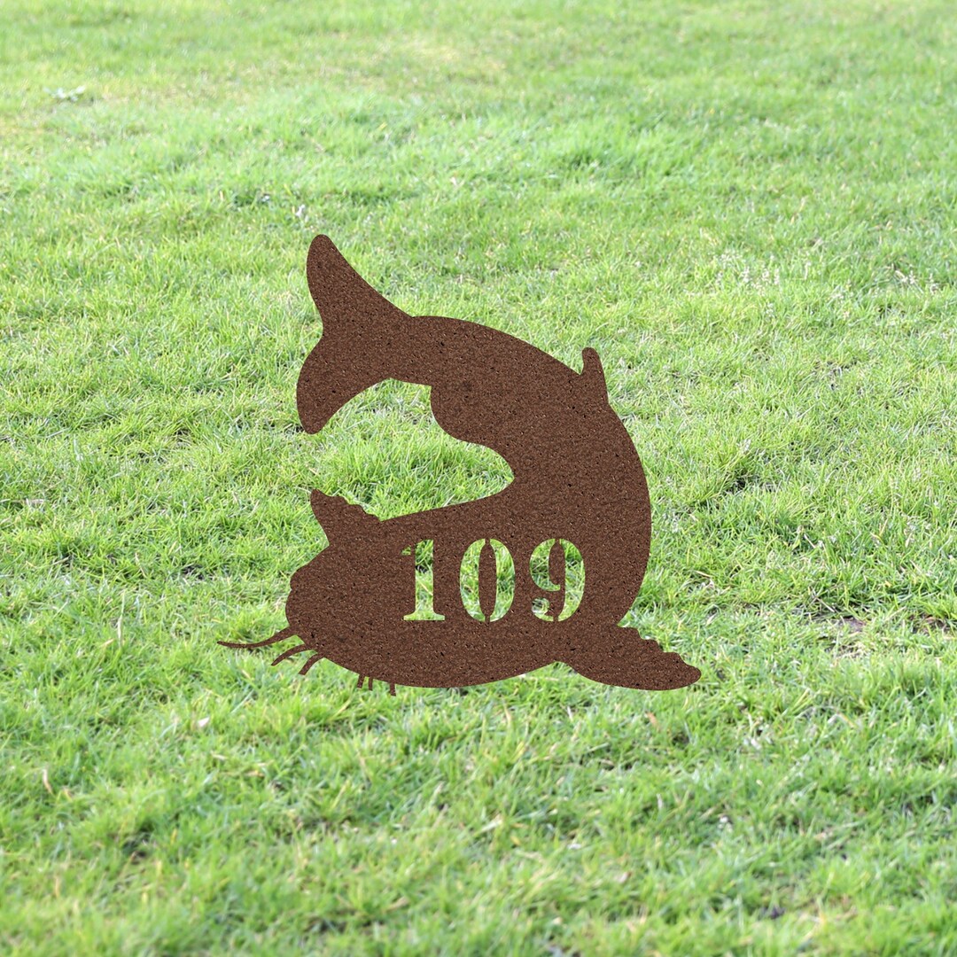 Catfish House Number Sign Yard Address Plaque Garden Lawn Stake Metal ...
