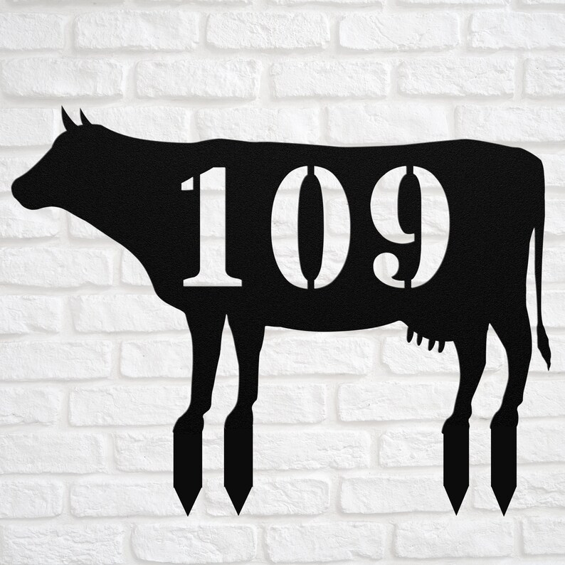 Cow Address House Sign, Cow Metal Address Steel Yard Sign, Cow Statue ...