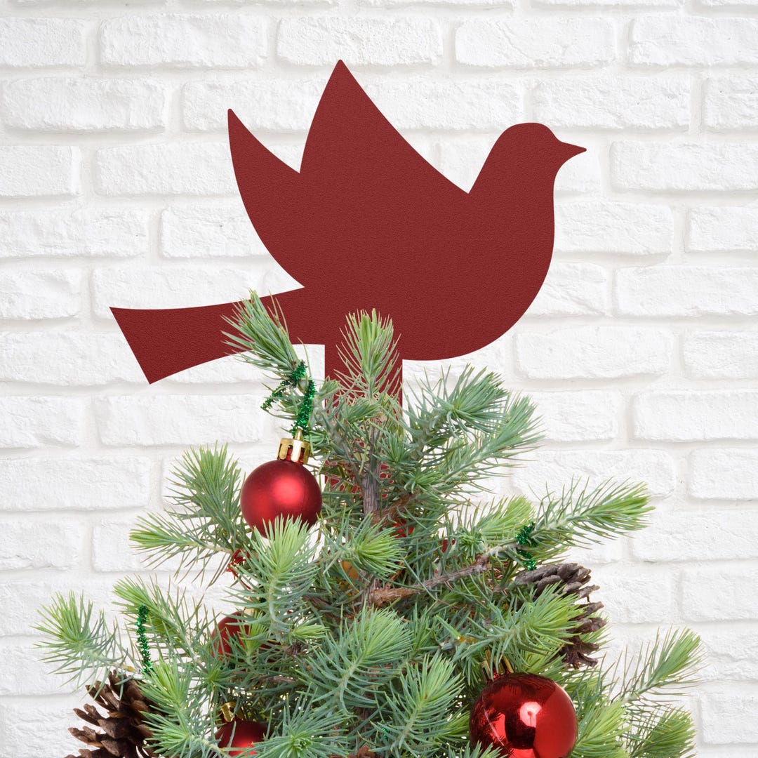 Red Bird Tree Topper Woodland Tree Christmas Tree Topper - White Metal ...