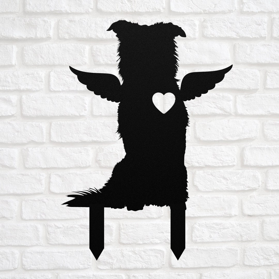 Border Collie Angel Wings Garden Statue Stake, Custom Border Collie ...