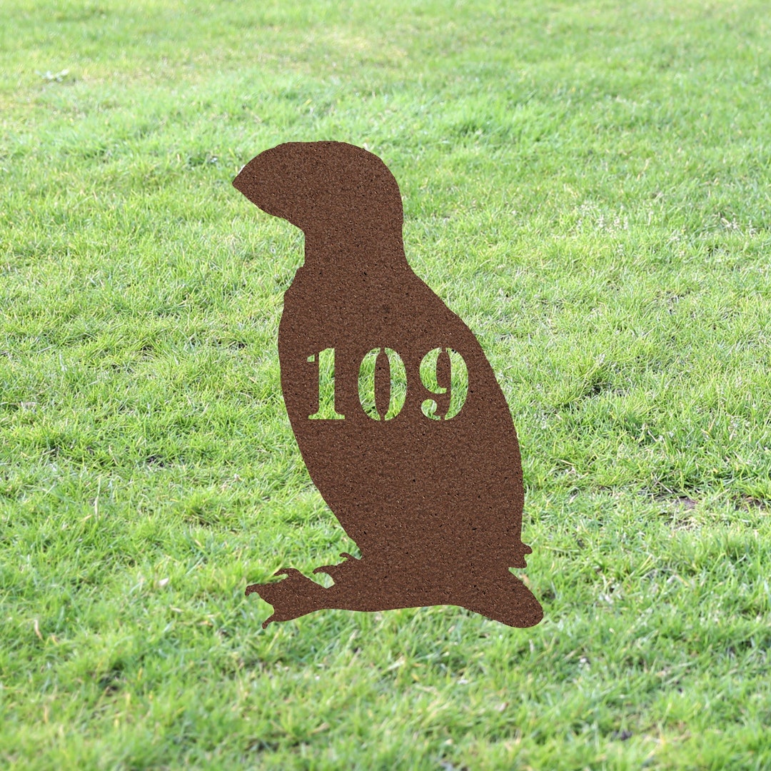Puffin House Number Sign Yard Address Plaque Garden Lawn Stake Metal ...