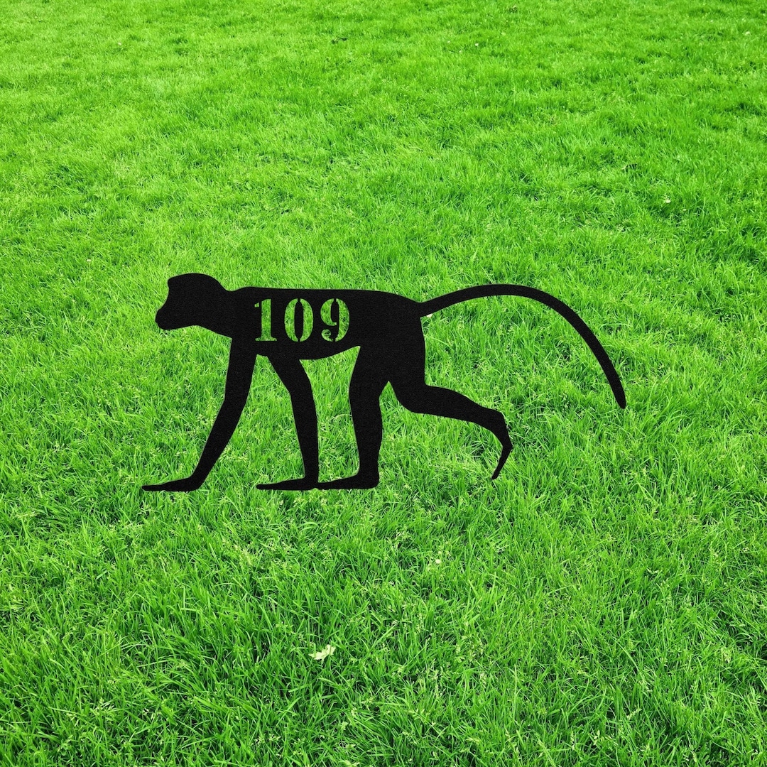 Monkey House Number Sign Yard Address Plaque Garden Lawn Stake Metal ...