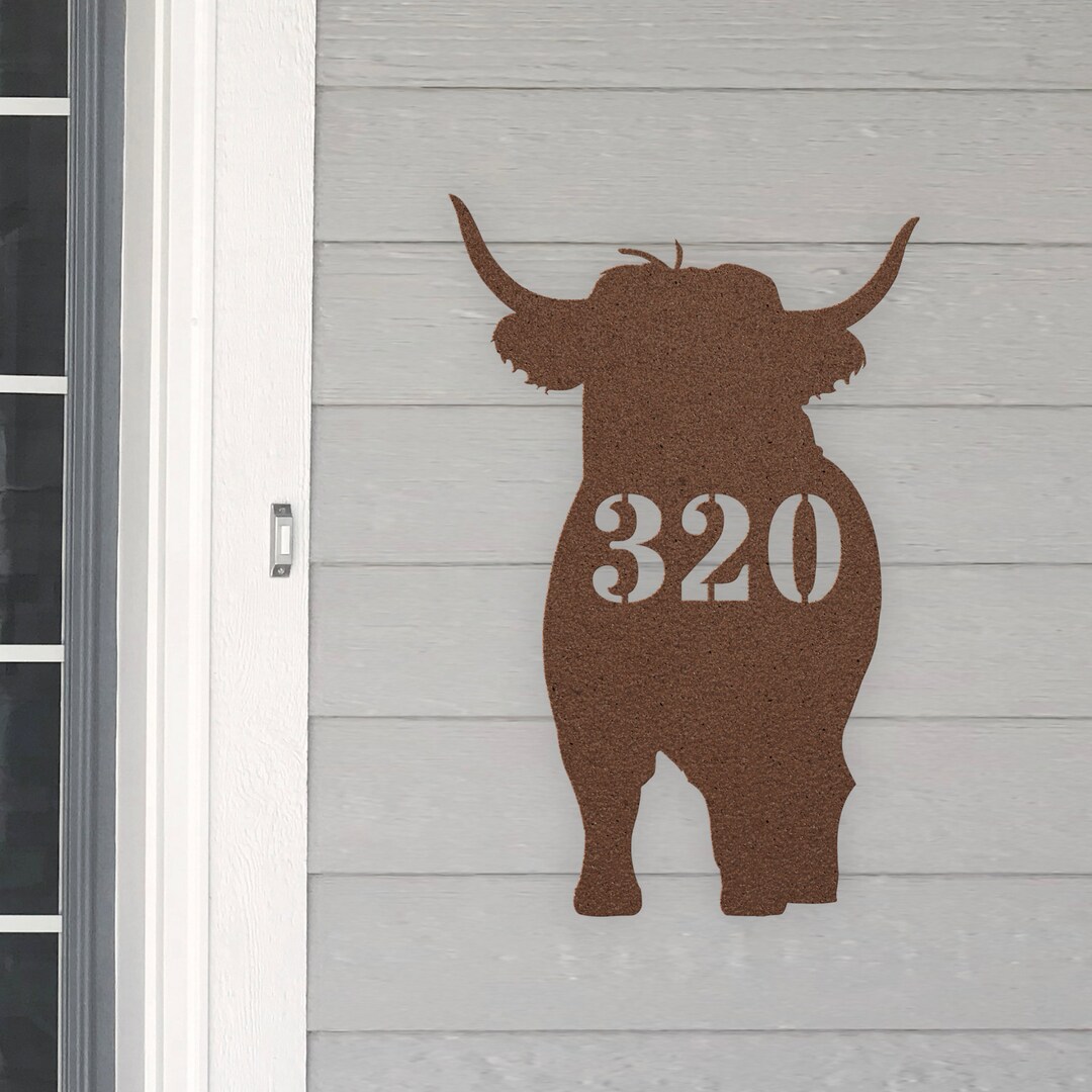 Personalized Miniature Highland Cattle Cow Address House Number Sign ...