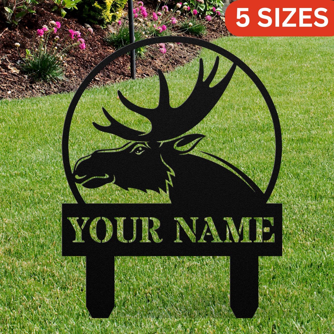 Custom Moose Head Yard Sign Stake, Personalized Moose Metal Monogram ...