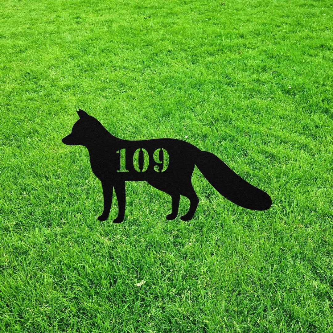 Fox House Number Sign Yard Address Plaque Garden Lawn Stake Metal Last ...