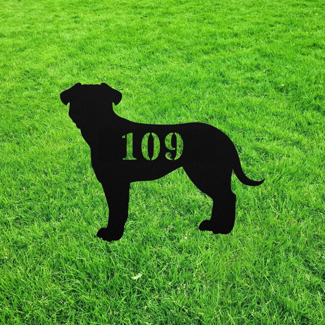 American Bulldog House Number Sign Yard Address Plaque Garden Lawn ...