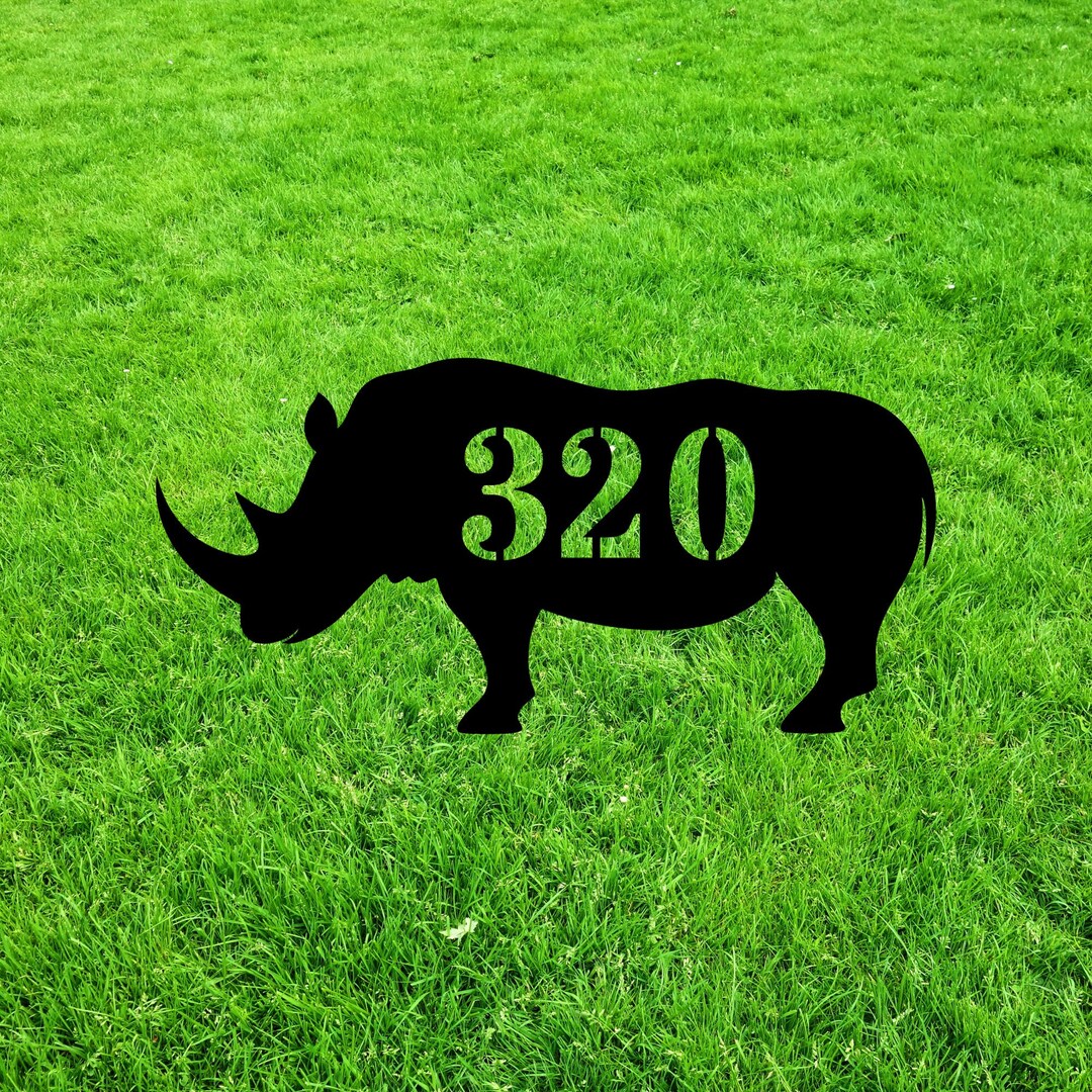 Personalized Rhino Address Yard Sign, Rhino Metal Garden Statue Stake ...