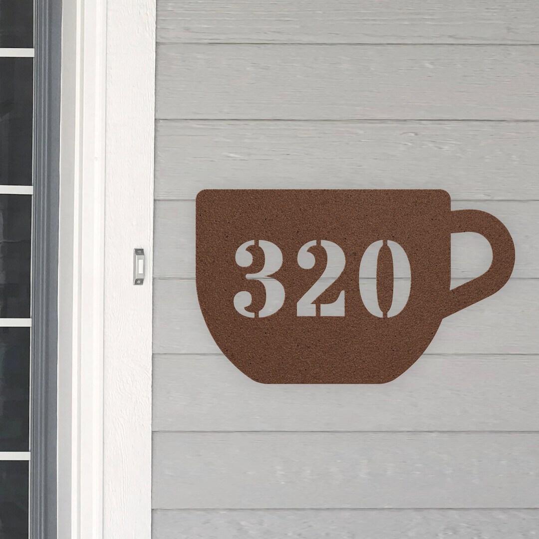 Personalized Coffee Cup Address House Number Sign Coffee Break Metal ...