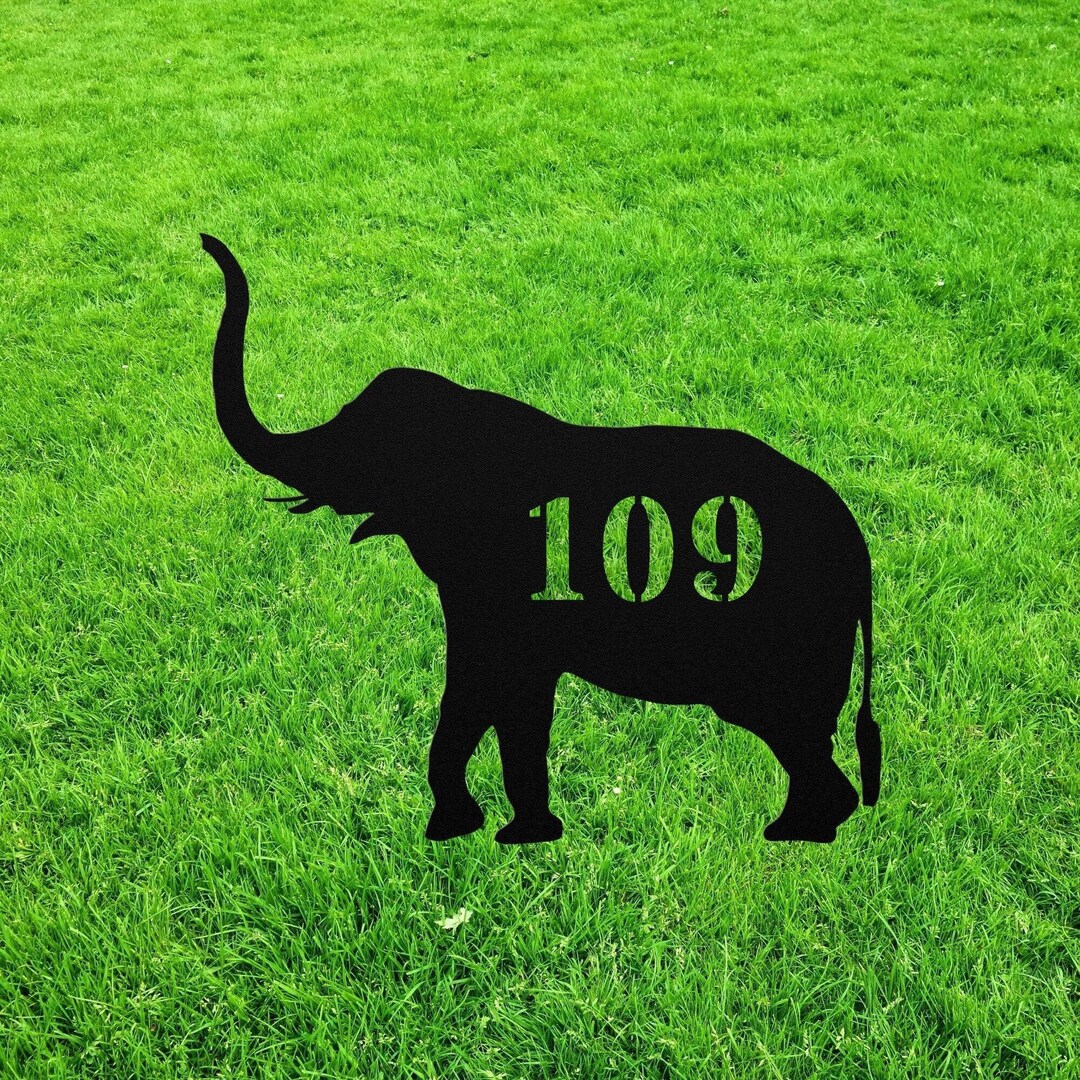 Elephant House Number Sign Yard Address Plaque Garden Lawn Stake Metal ...