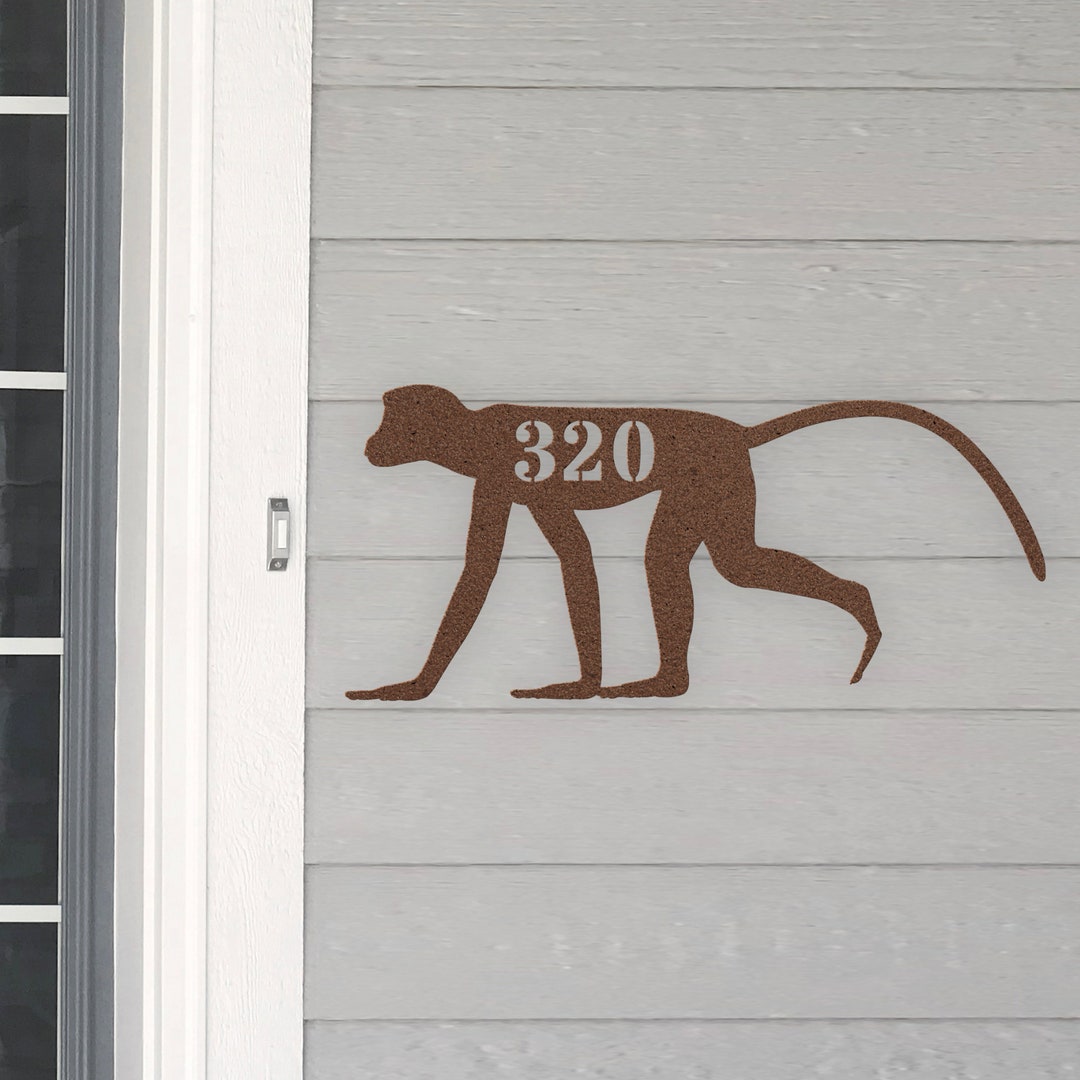 Personalized Monkey Address House Number Sign Metal Wall Art, Custom ...