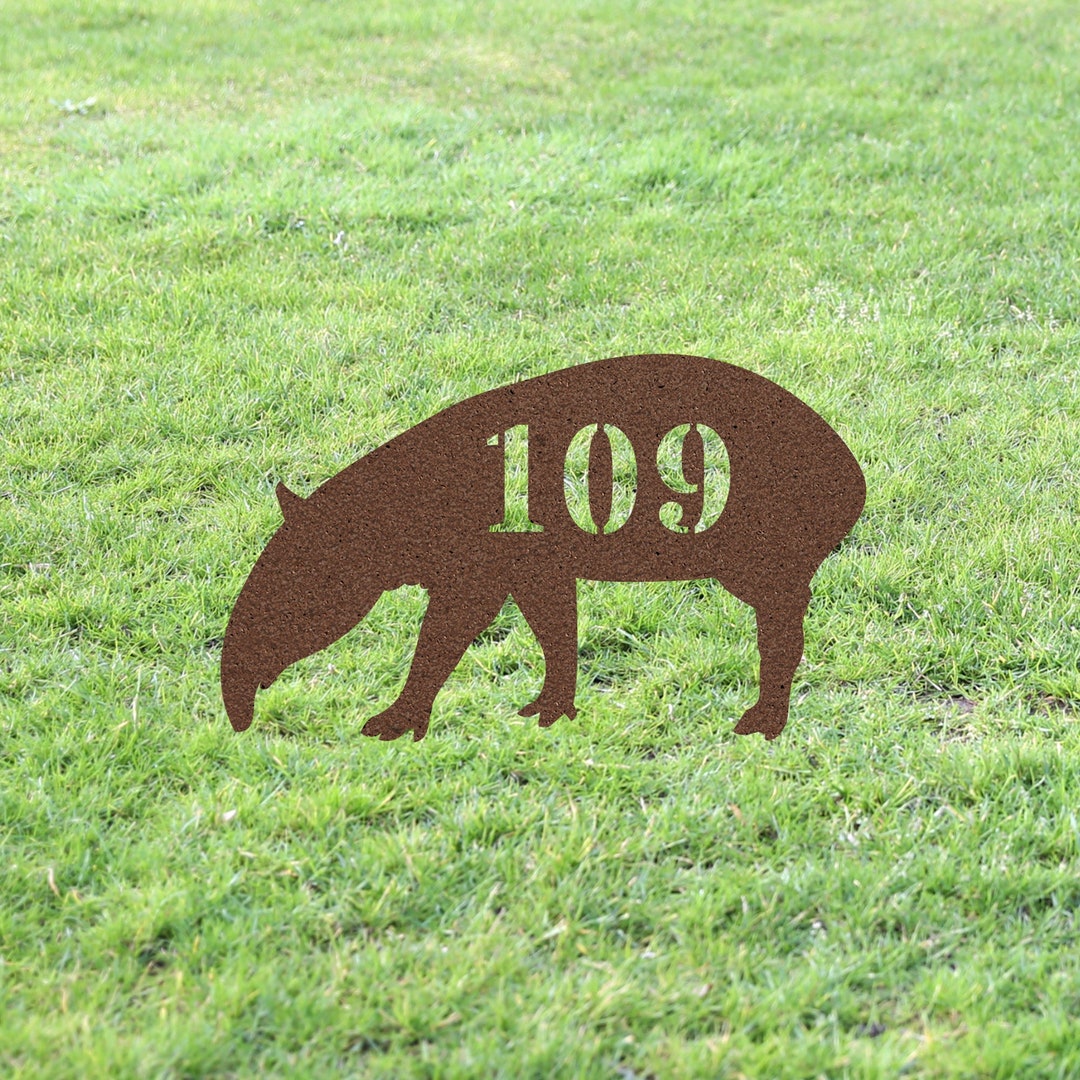 Tapir House Number Sign Yard Address Plaque Garden Lawn Stake Metal ...