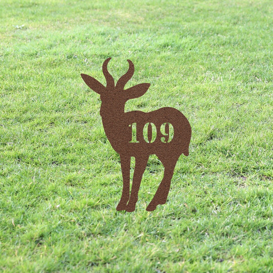 Springbok House Number Sign Yard Address Plaque Garden Lawn Stake Metal ...