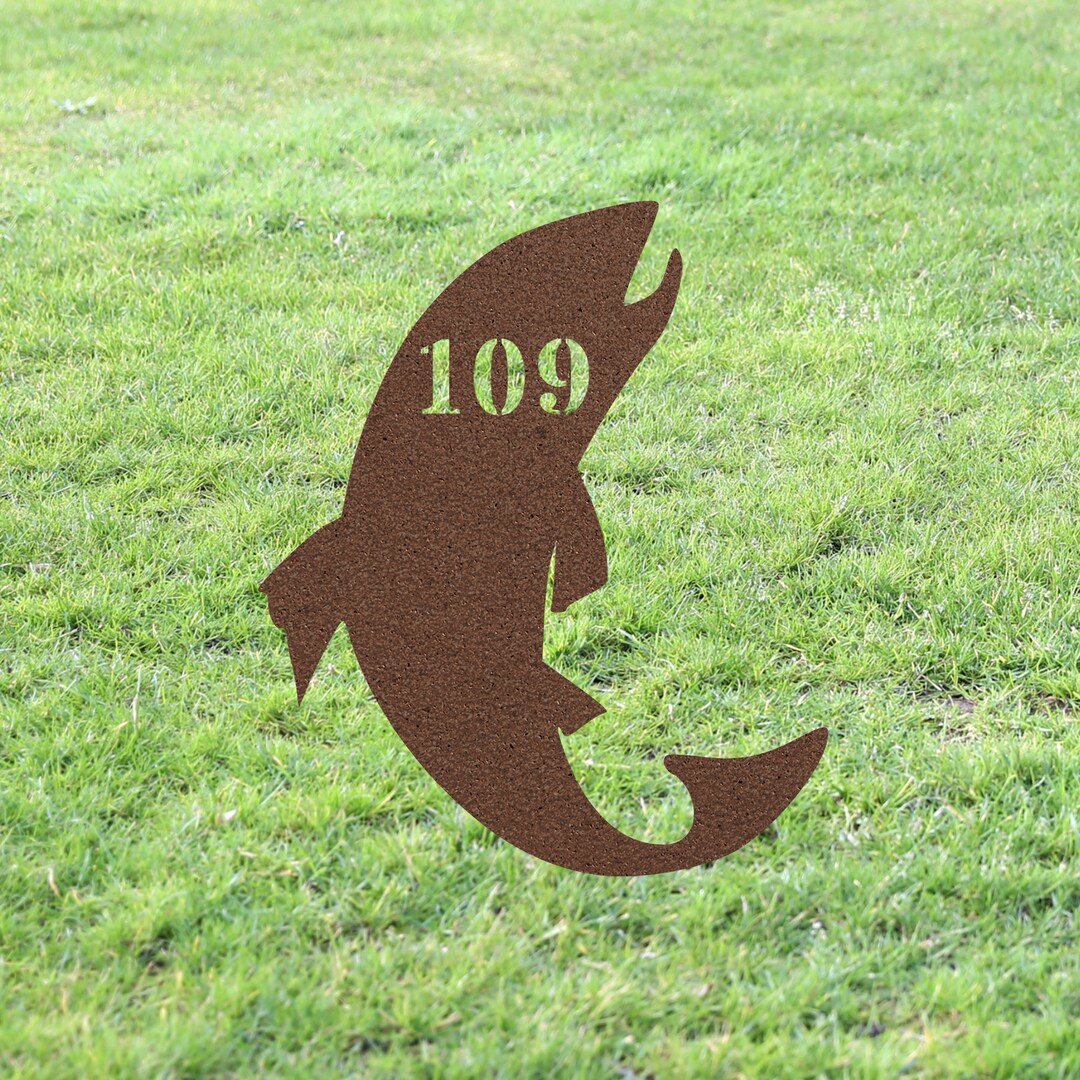 Trout House Number Sign Yard Address Plaque Garden Lawn Stake Metal ...