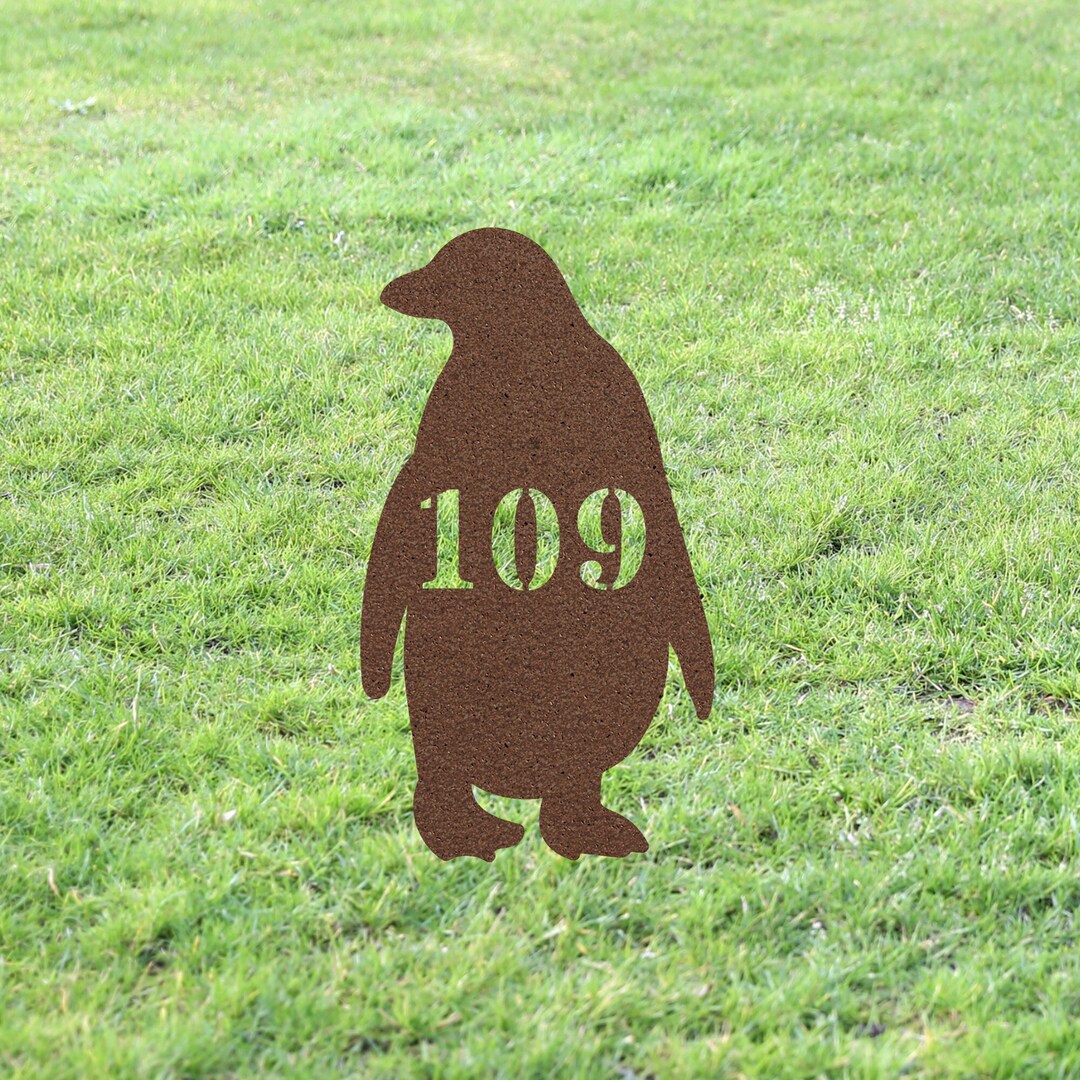 Gentoo Penguin House Number Sign Yard Address Plaque Garden Lawn Stake ...