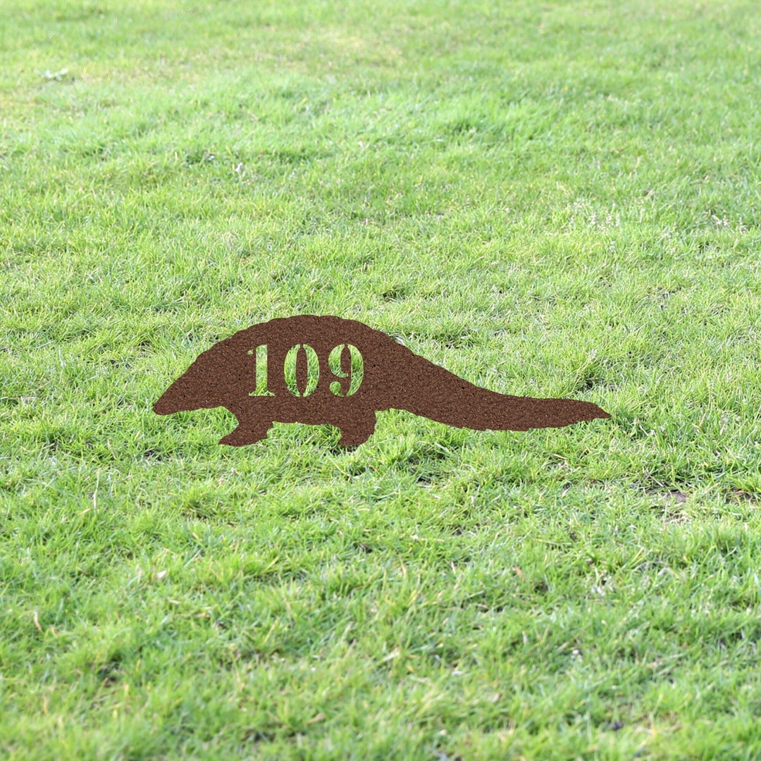 Pangolin House Number Sign Yard Address Plaque Garden Lawn Stake Metal ...