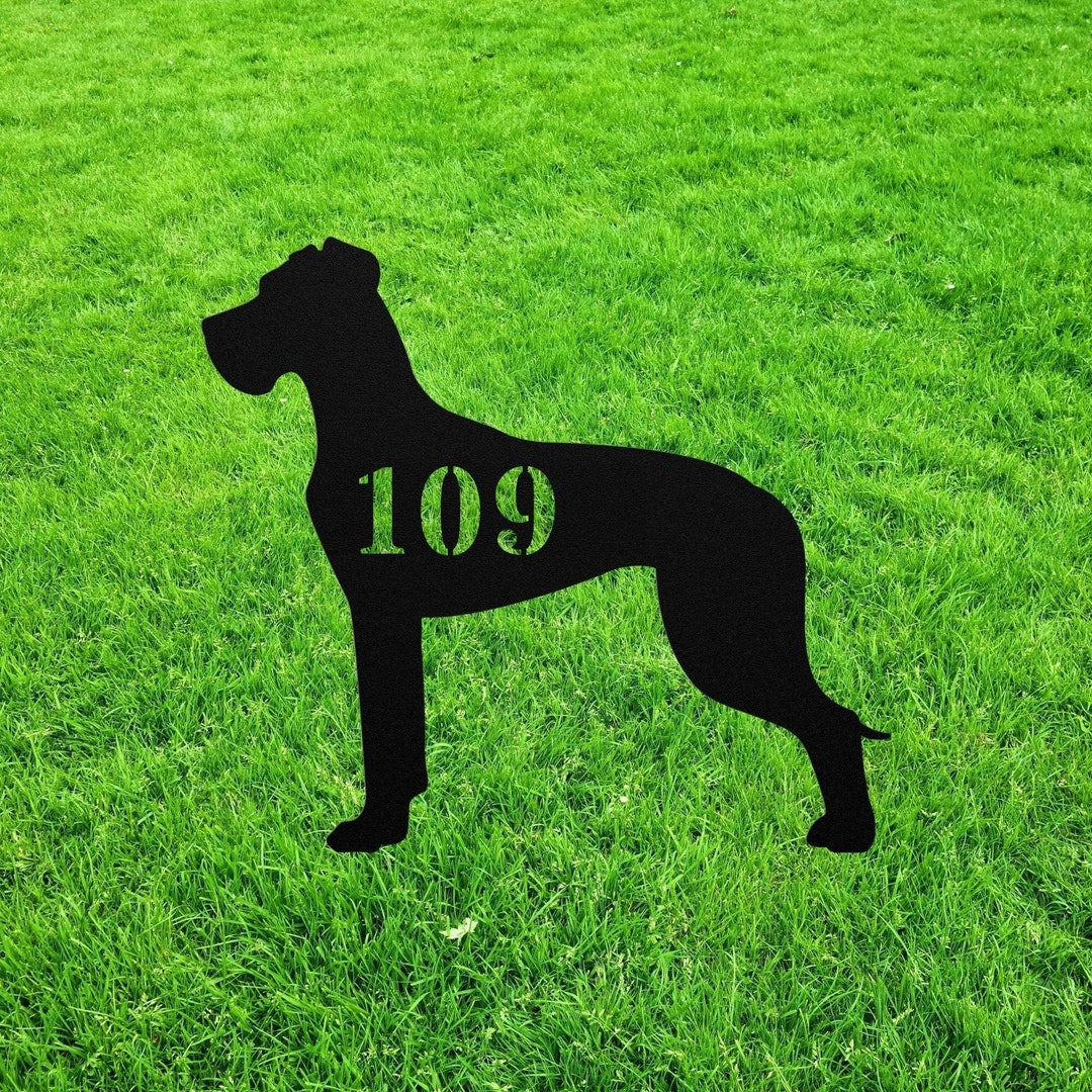 Great Dane House Number Sign Yard Address Plaque Garden Lawn Stake ...
