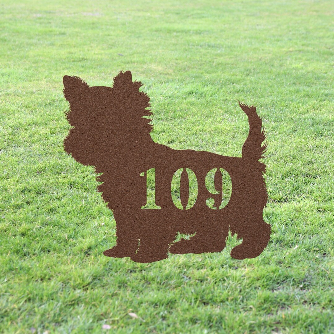 Yorkshire Terrier Yorkie House Number Sign Yard Address Plaque Garden ...