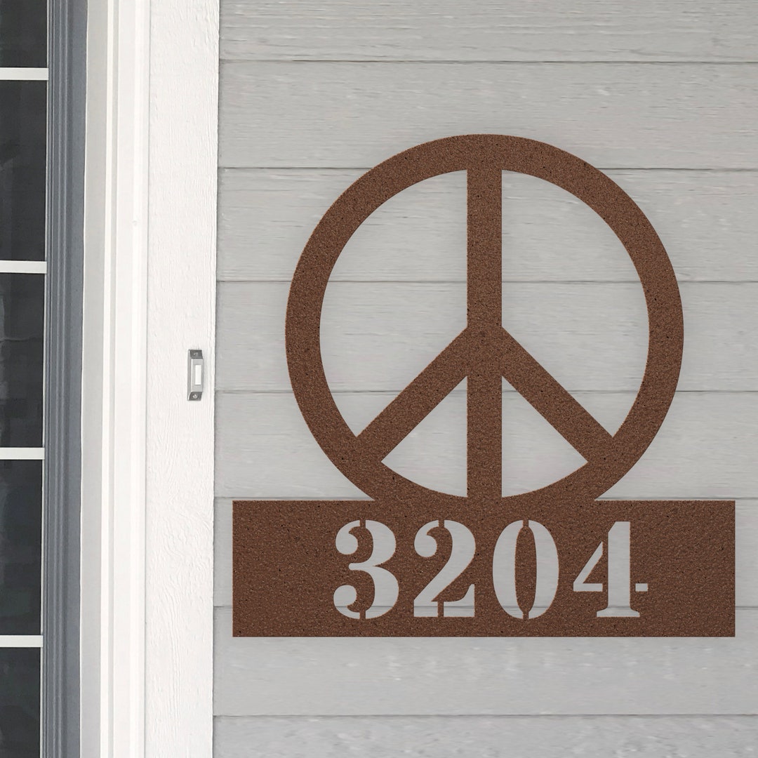 Personalized Peace Symbol Address House Number Sign Hippie Love Metal ...