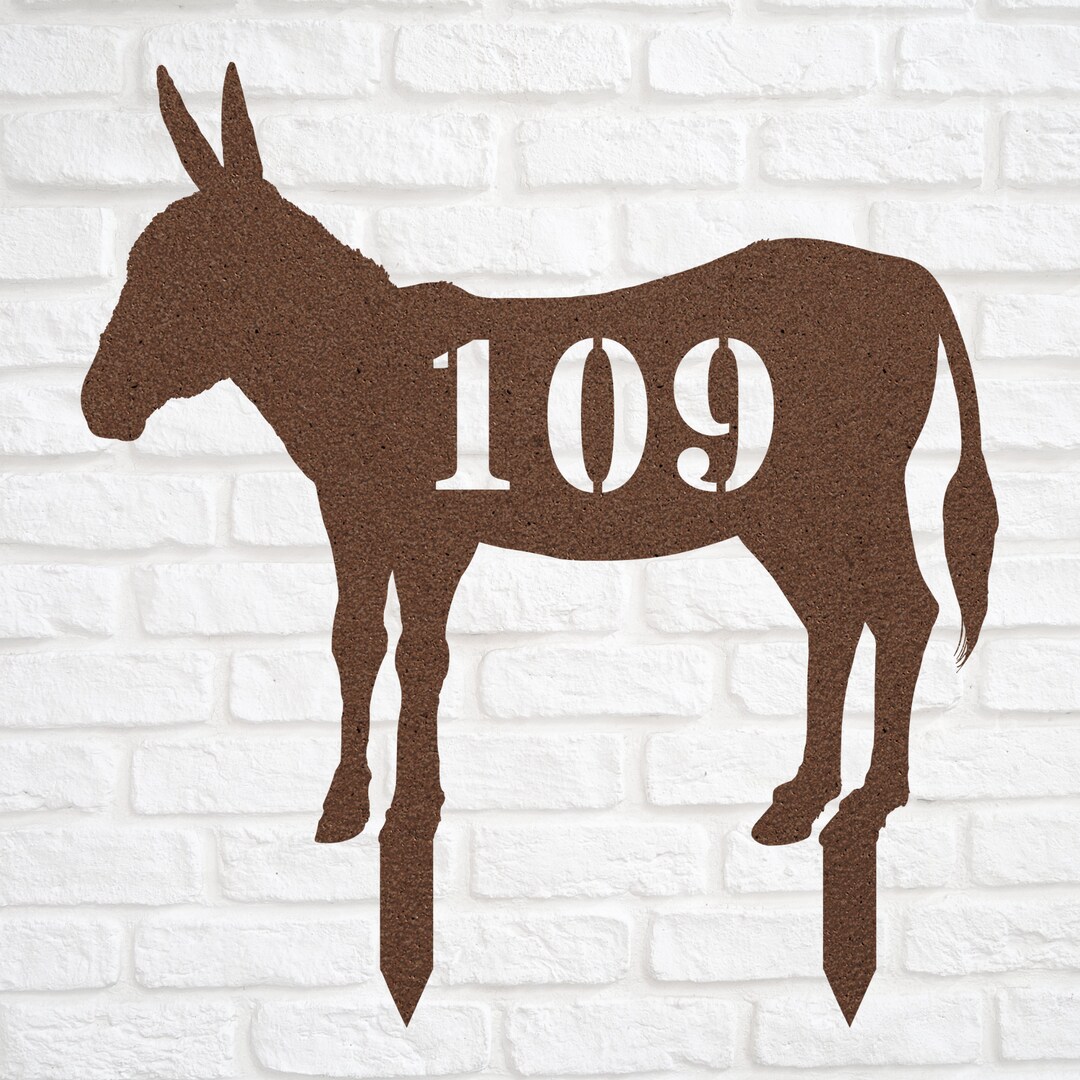 Donkey House Number Sign Yard Address Plaque Garden Lawn Stake Metal ...