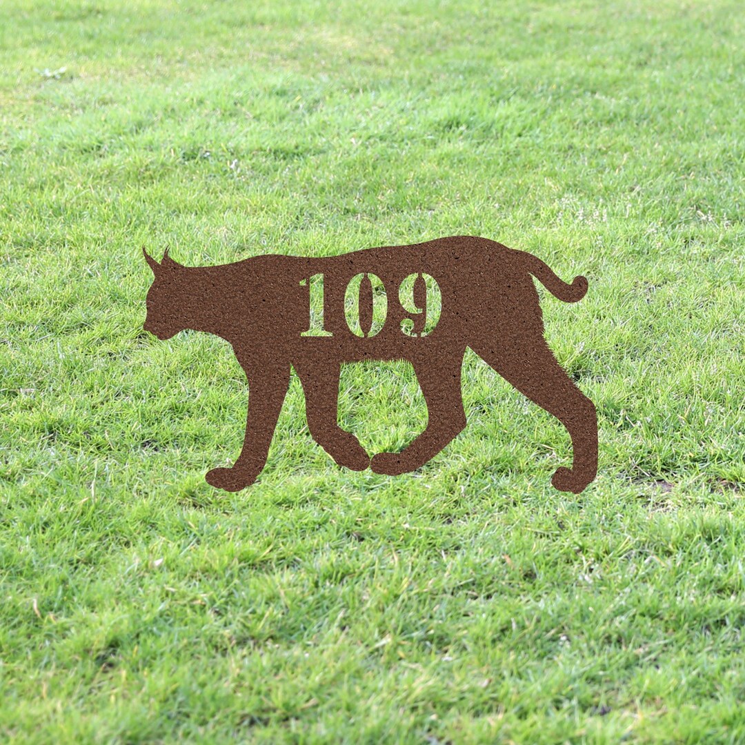 Lynx House Number Sign Yard Address Plaque Garden Lawn Stake Metal Last ...