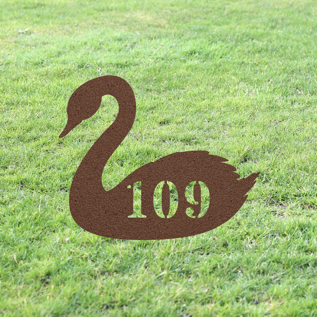 Swan House Number Sign Yard Address Plaque Garden Lawn Stake Metal Last ...