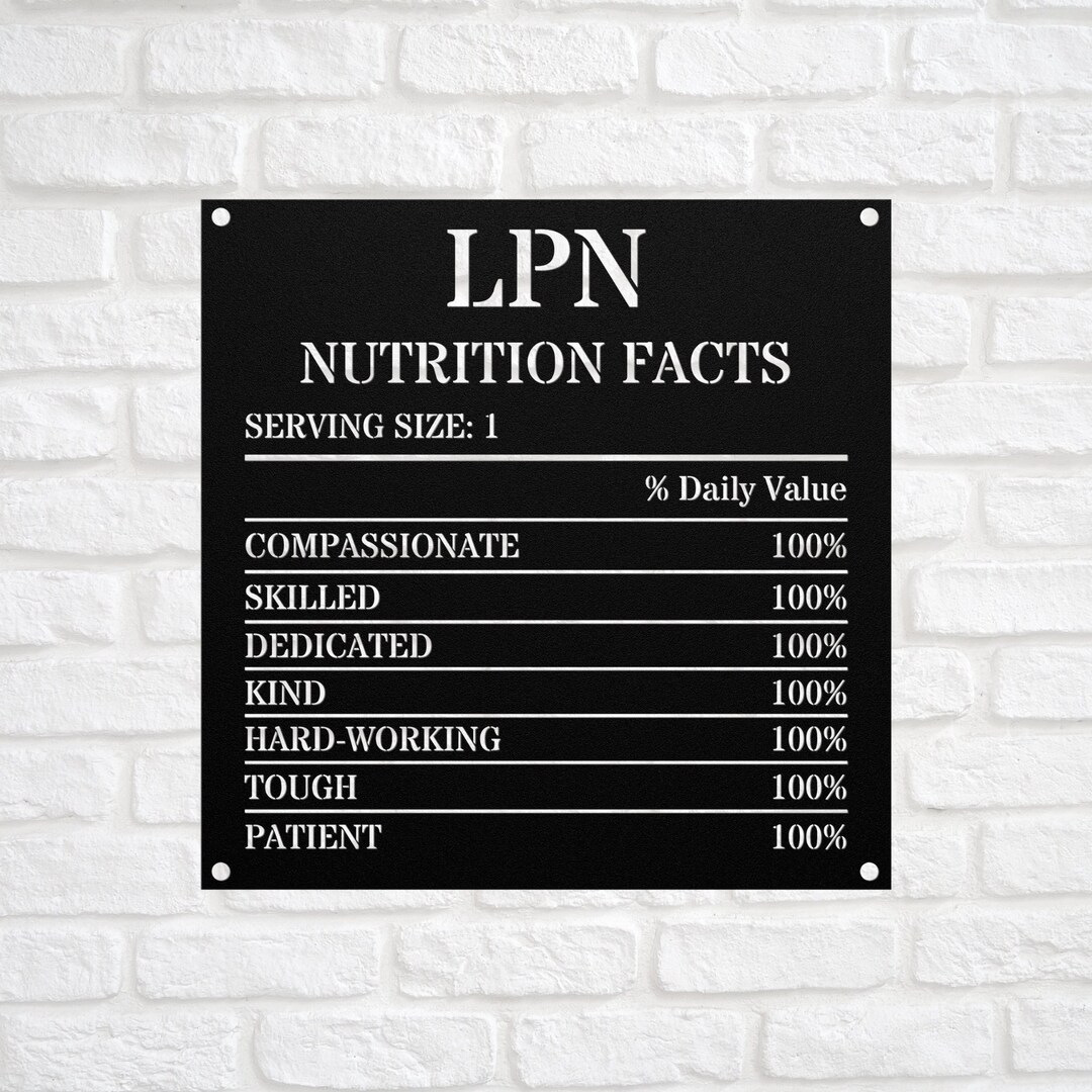 Lpn Nutrition Facts Sign Nurse Definition Metal Plaque Licensed ...