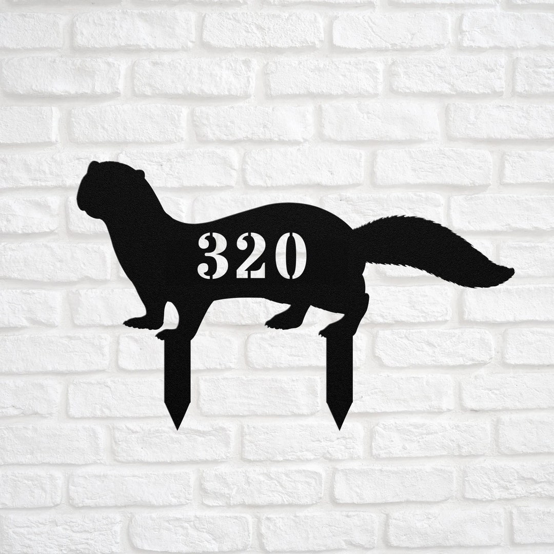 Ferret House Number Sign Yard Address Plaque Garden Lawn Stake Metal ...