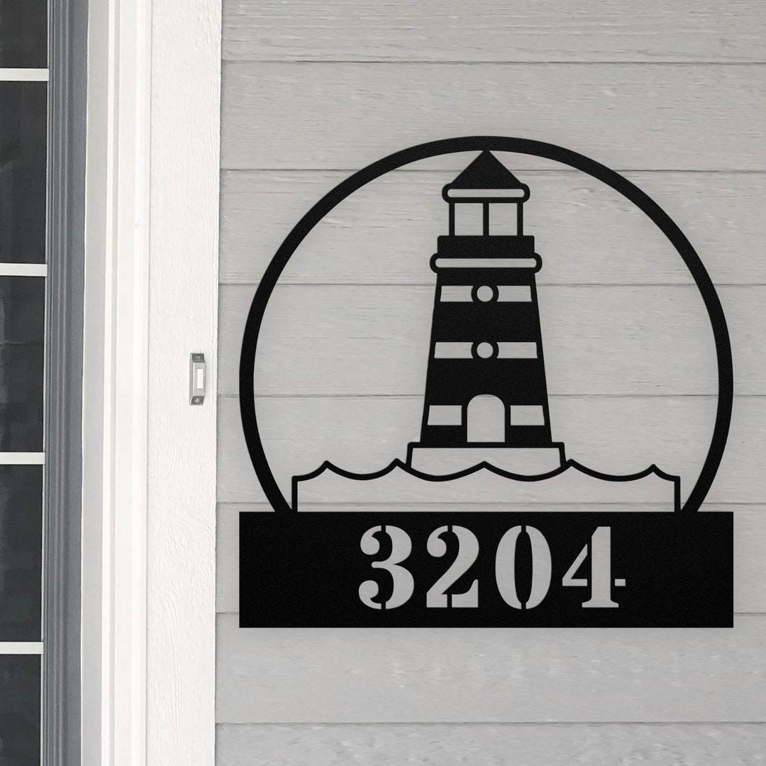 Personalized Lighthouse Address House Number Sign Metal Wall Art ...