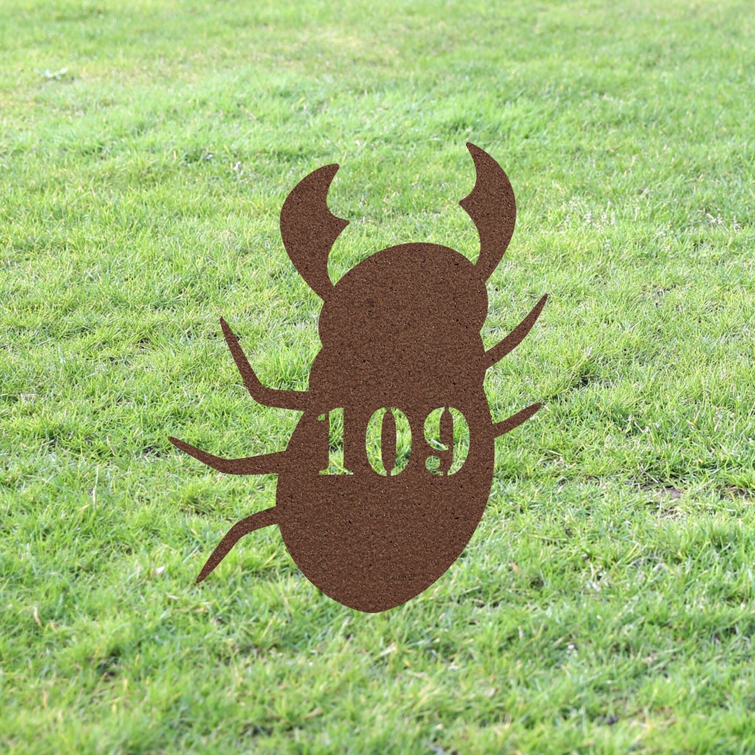 Stag Beetle House Number Sign Yard Address Plaque Garden Lawn Stake ...