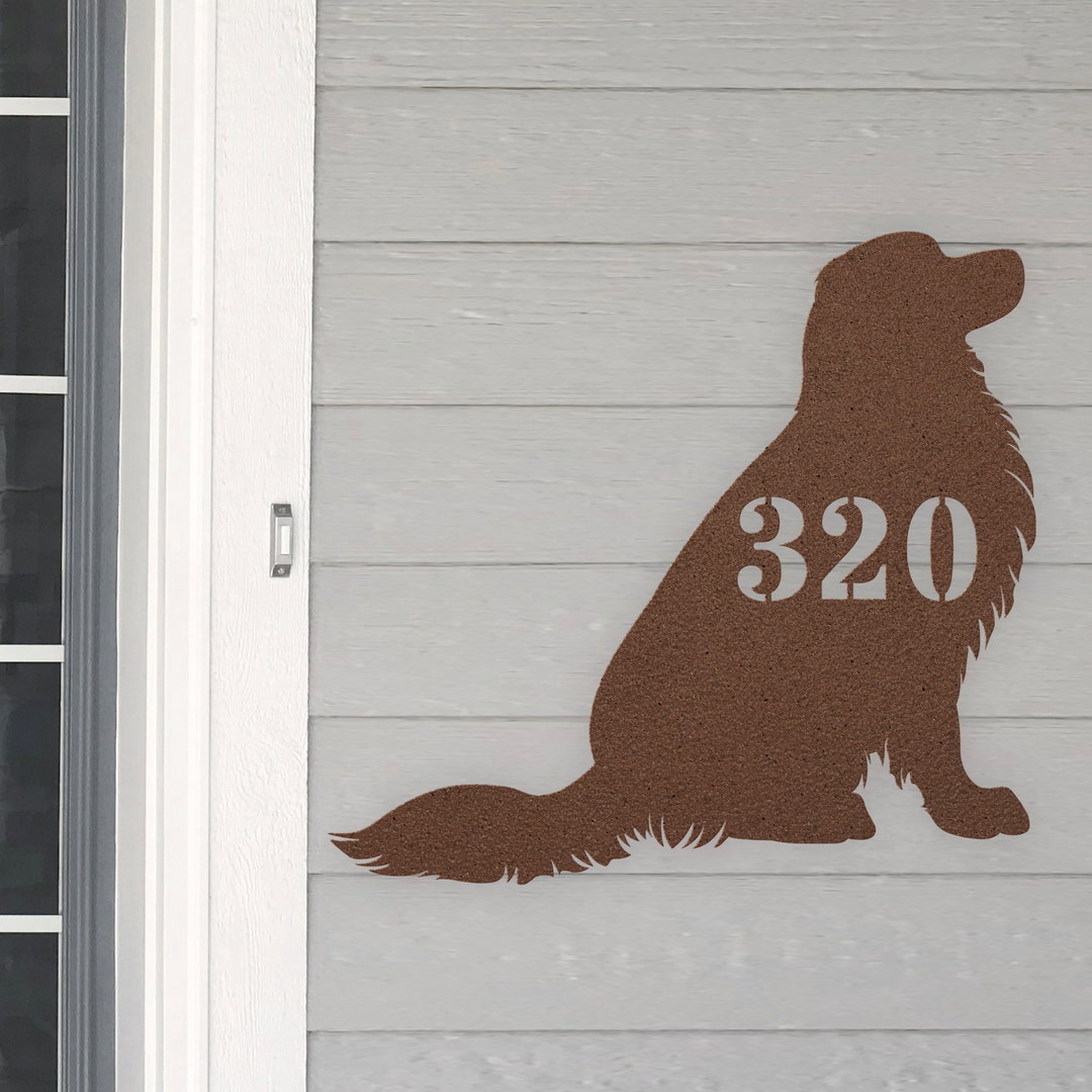 Personalized Golden Retriever Address House Number Sign Metal Wall Art ...