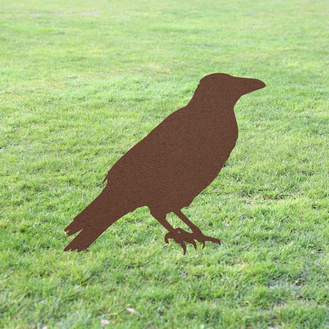 Raven Crow Yard Art Statue Stake Black Bird Metal Outdoor Garden Art ...