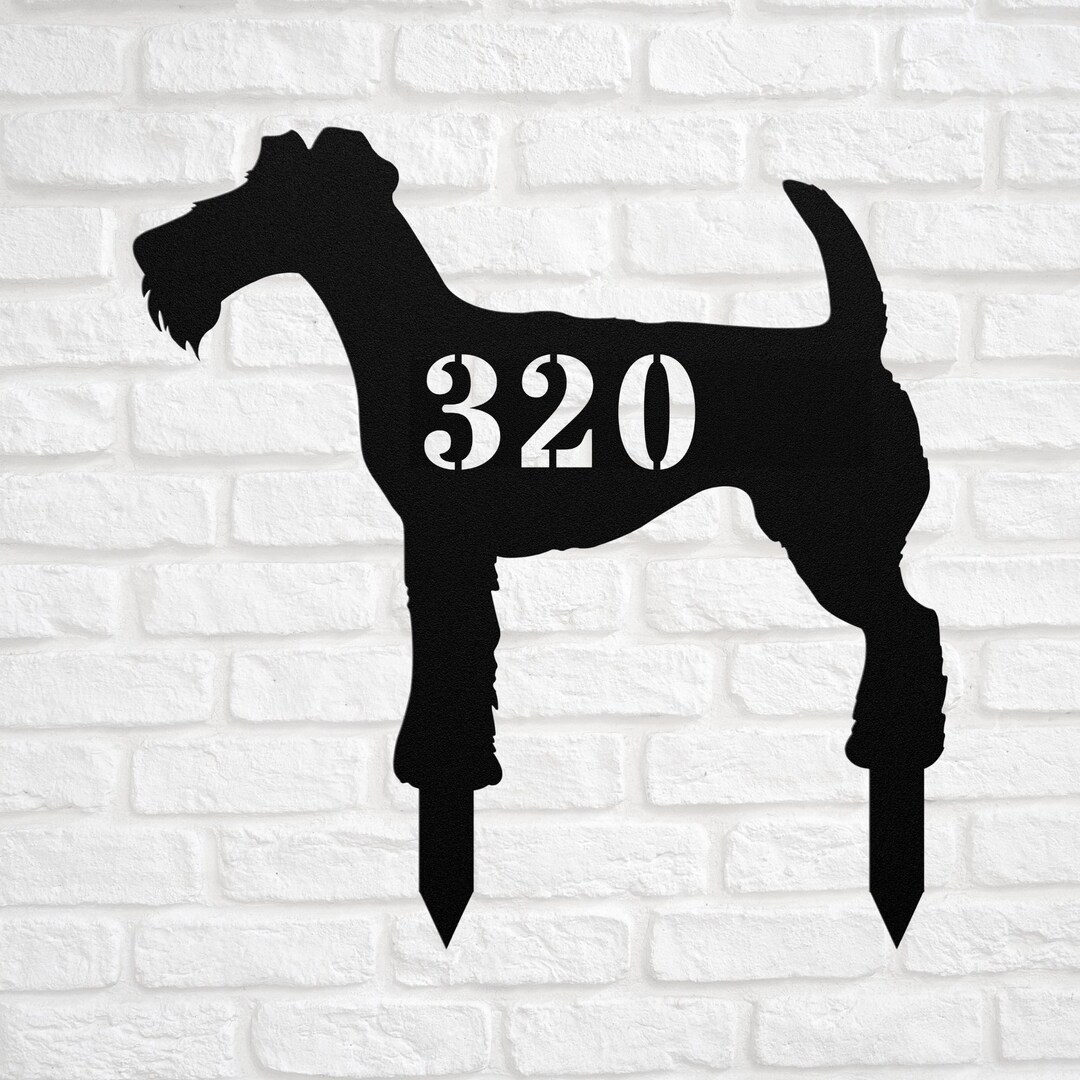 Wire Fox Terrier House Number Sign Yard Address Plaque Garden Lawn ...