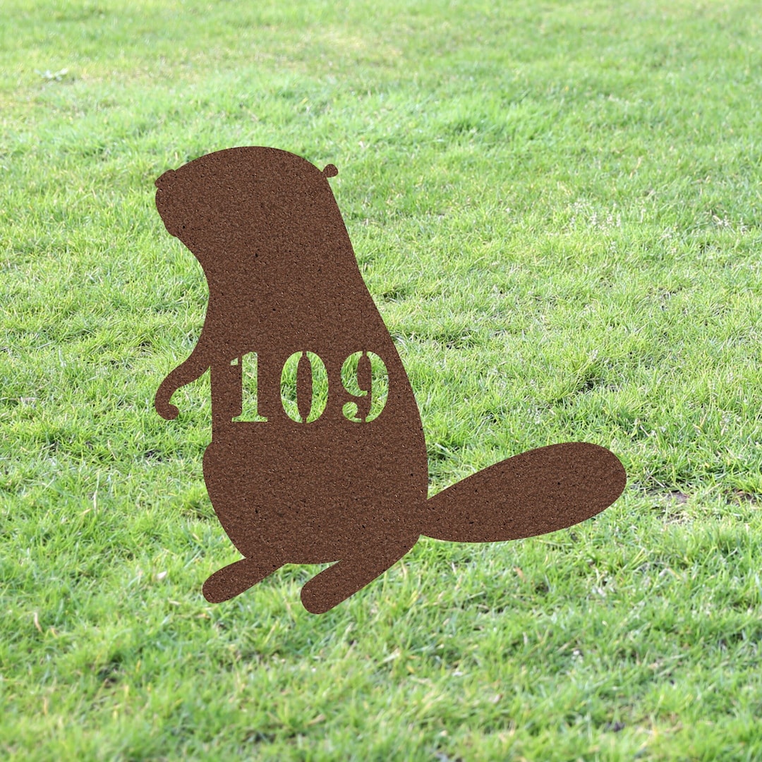 Marmot House Number Sign Yard Address Plaque Garden Lawn Stake Metal ...