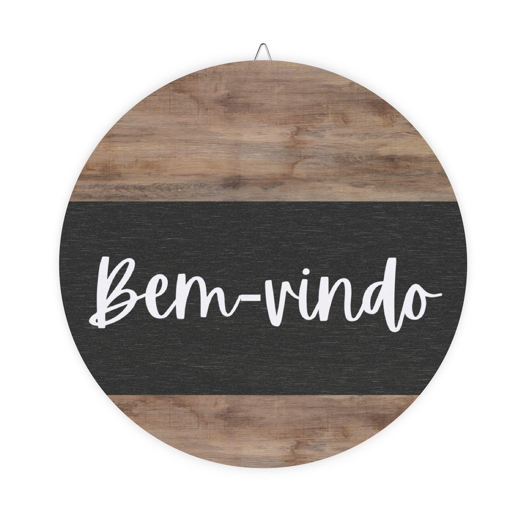 Portuguese Sign Bem-vindo Door Hanger Wood Sign Front Door Wreath Front ...